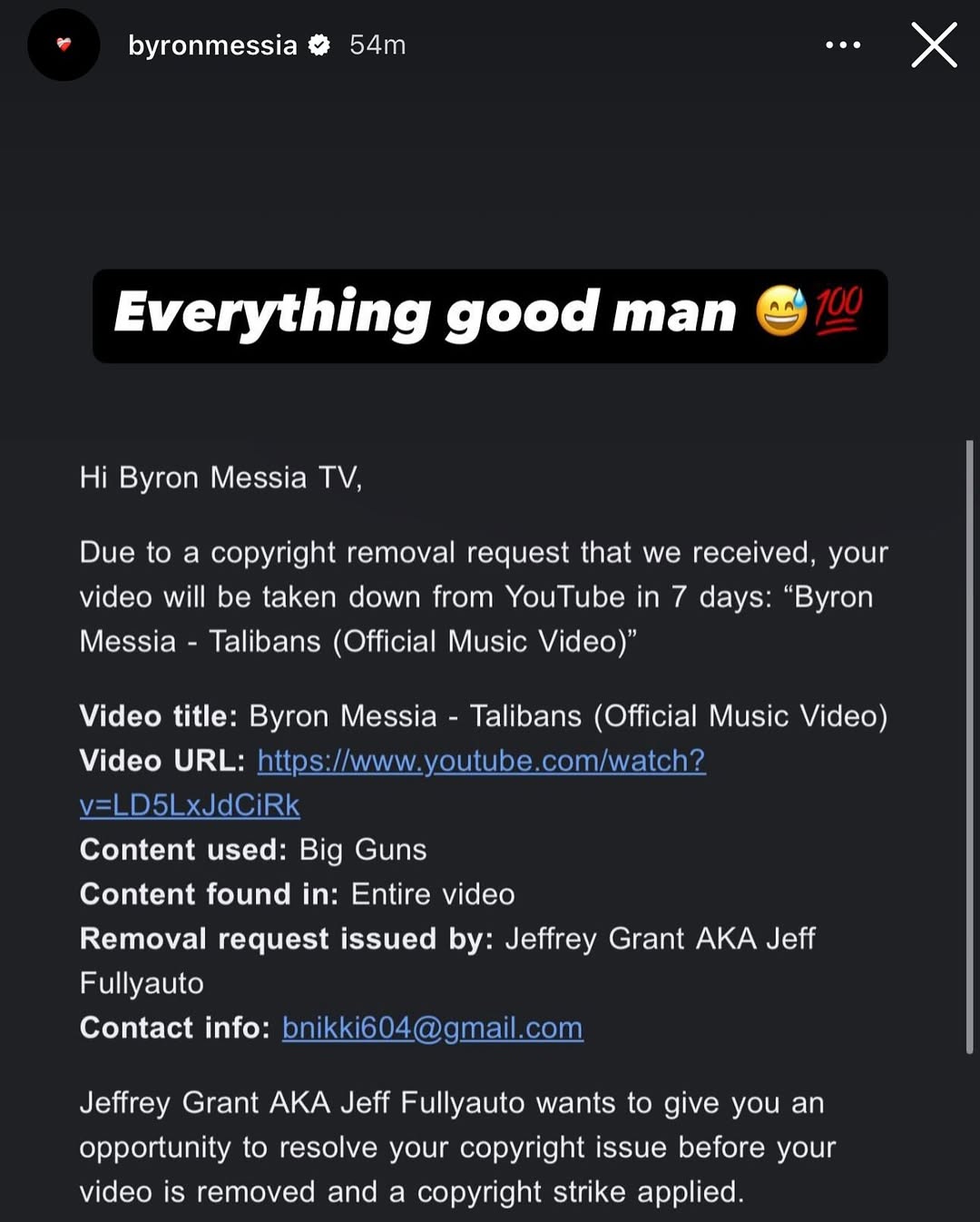 YouTube Removes Byron Messia's "Talibans" Music Video After Jeff Fullyauto Files Complaint - Moon 10